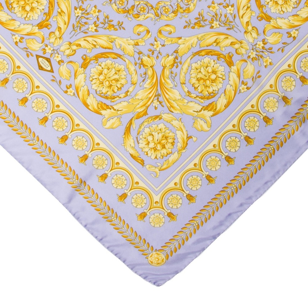 Versace Light Blue And Gold Silk Scarf - Gem
